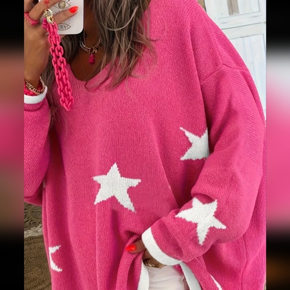 Sweaters | Pretty In Pink Star Pattern Casual Vneck Sweater | Poshmark